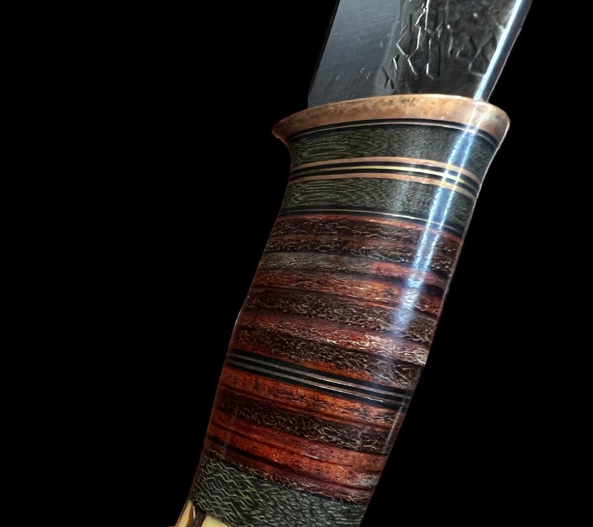 Fixed Blade Behring Made© Forged 4" Leather, Micarta and Stag Clip Pt ...