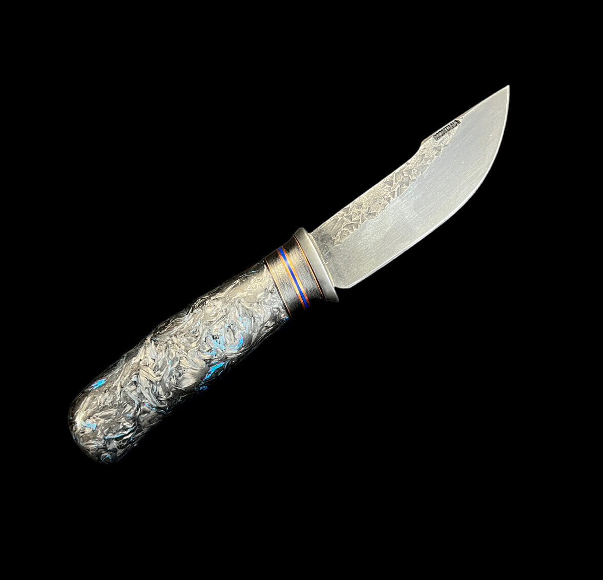 Fixed Blade Behring Made© Forged 3" EDC Blue Carbon Fiber, Blued Guard ...